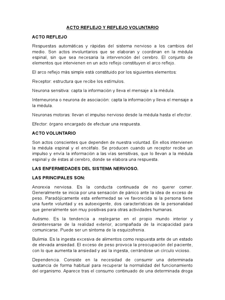 Acto Reflejo y Reflejo Voluntario | PDF | Despachador de drogas | Cerebro