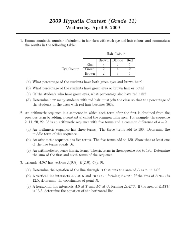 2009 Hypatia Contest | PDF