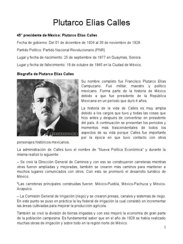 Biografía de Plutarco Elías Calles | PDF | México | Gobierno