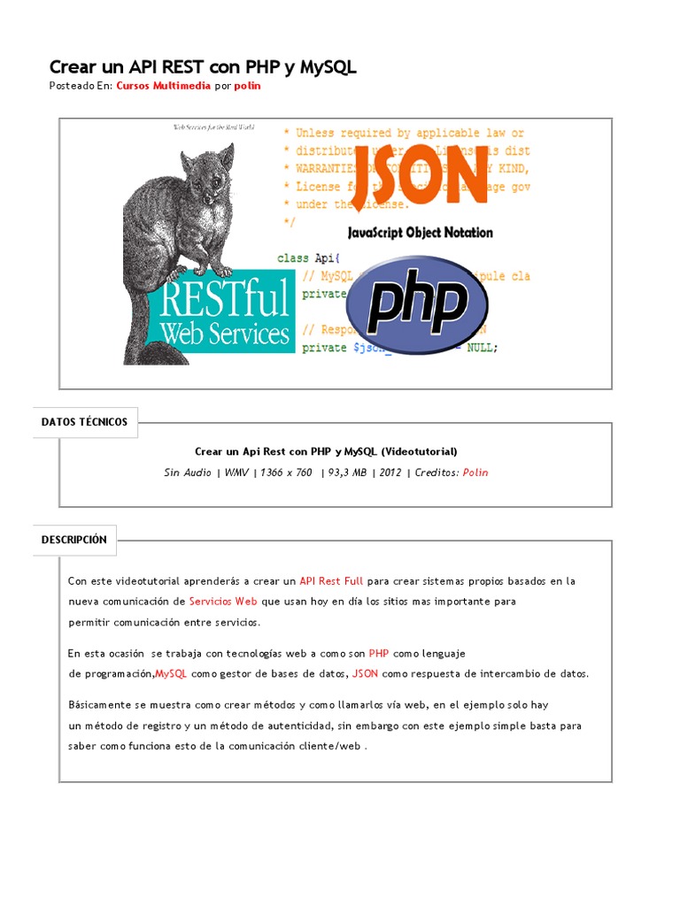 Crear Un API REST Con PHP y MySQL - IntercambiosVirtuales | PDF