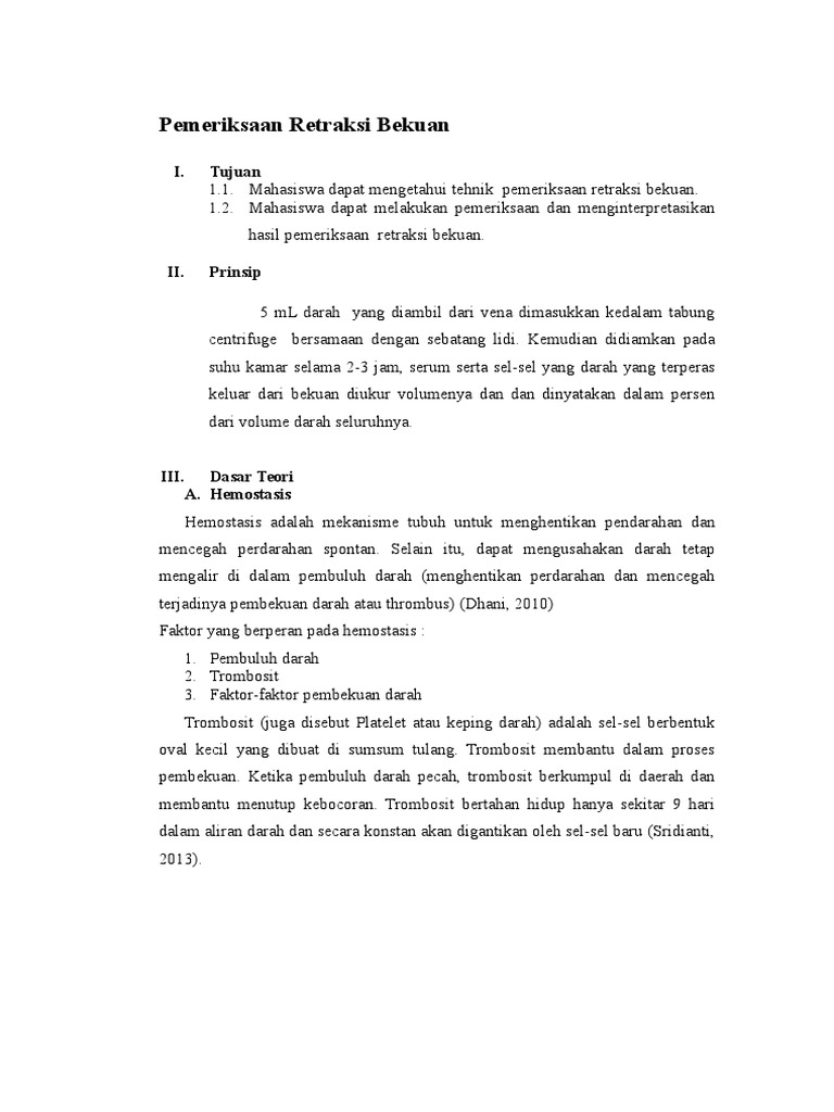 Teknik Pemeriksaan Retraksi Bekuan | PDF