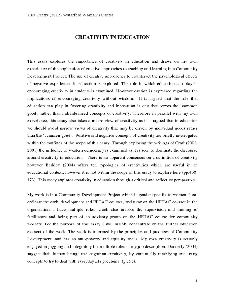 Creativity in Education Essay by Kate Crotty - 0 | PDF | Constructivism ...