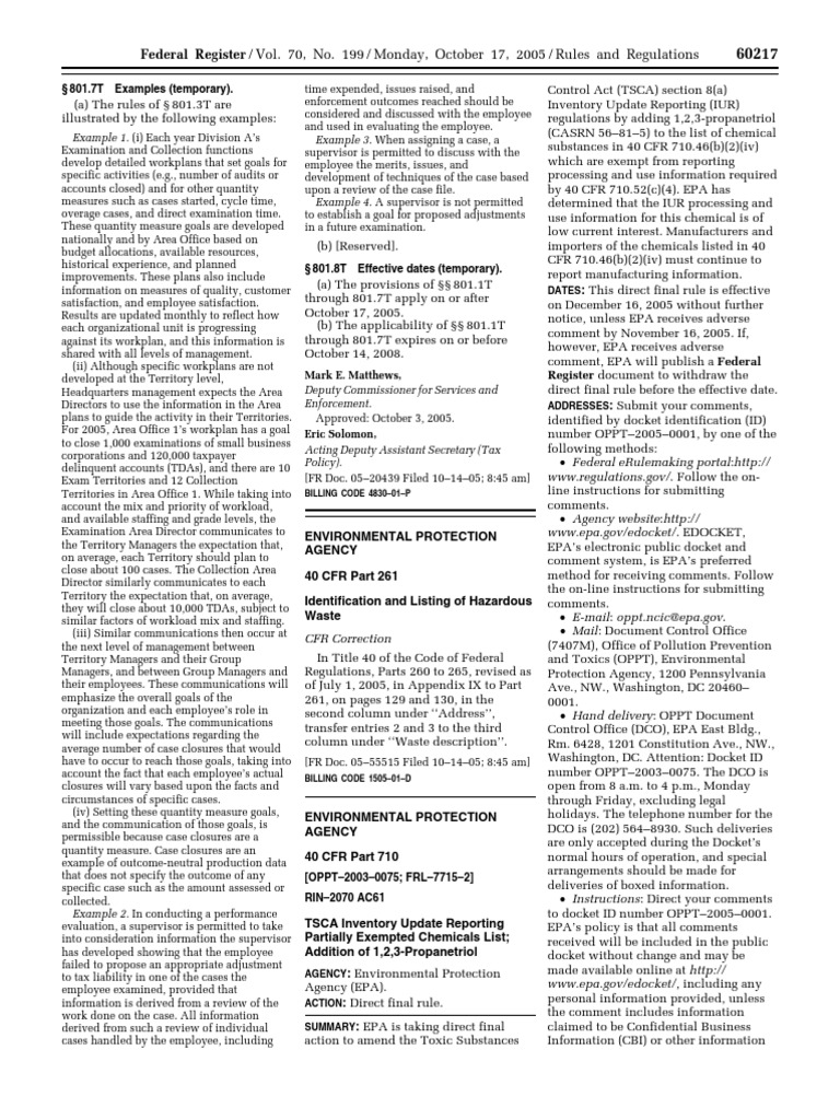 Rule: Solid Waste: Hazardous Waste Identification and Listing— Chemical ...