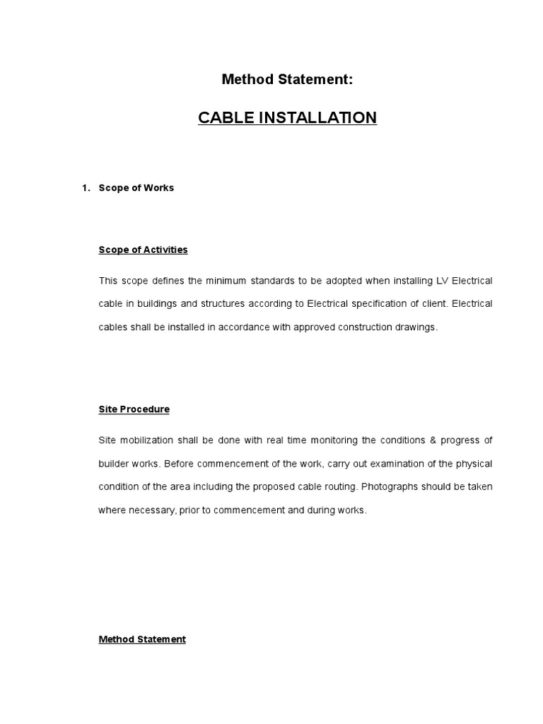 UE-Method Statement Cables Installation | Download Free PDF | Electrical Wiring | Cable