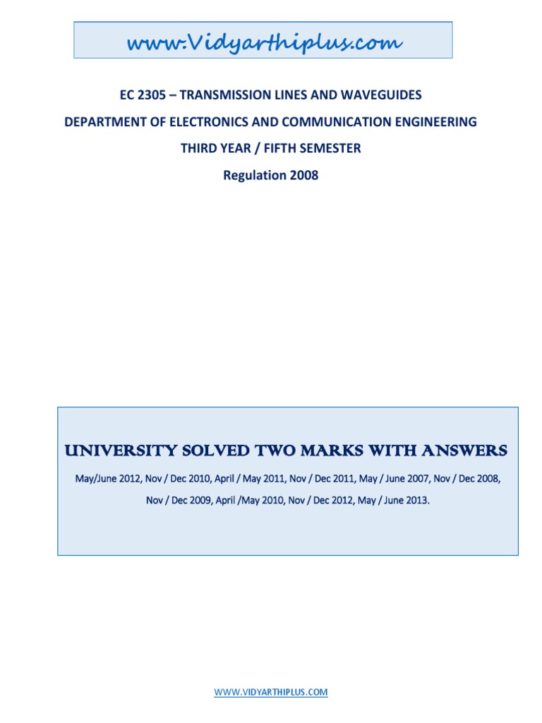 TLW - Part A Questions & Answers | PDF | Waveguide | Transmission Line