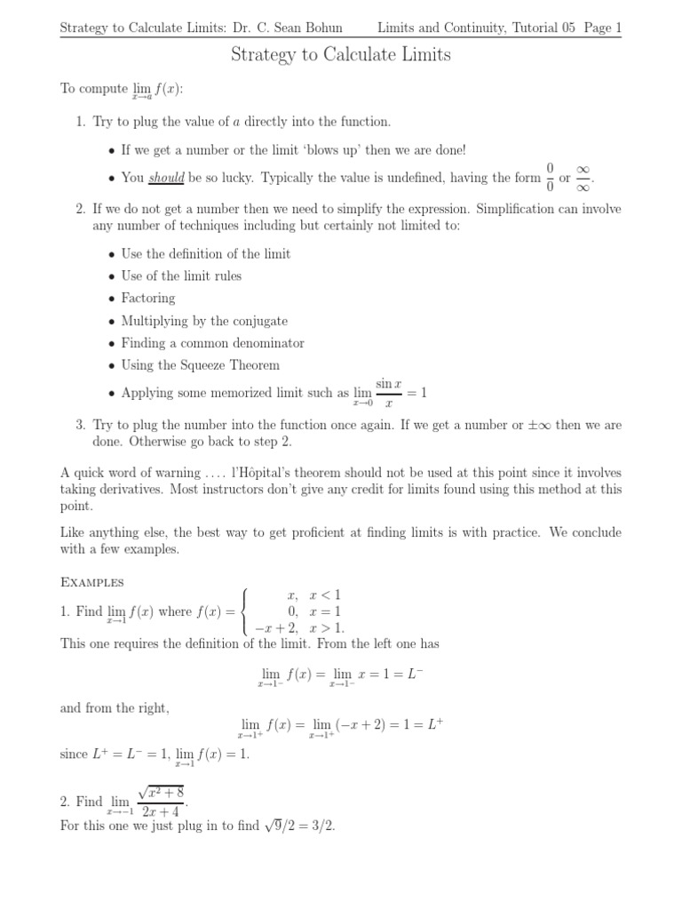 Strategies for Calculating Limits | PDF