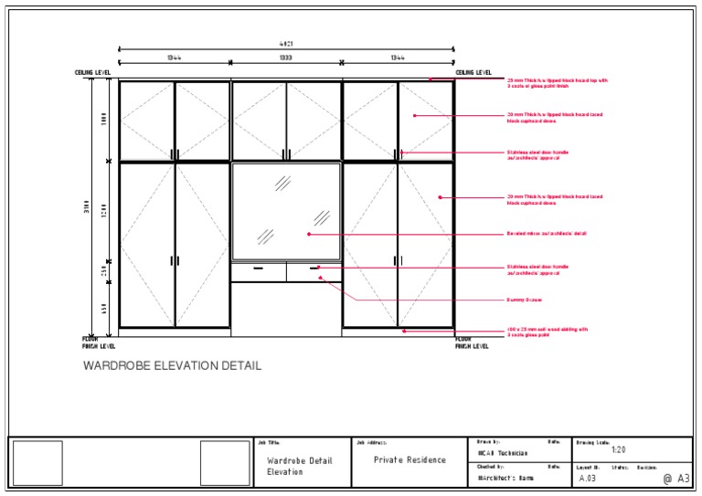 Wardrobe Detail Drawing and Dimensions | PDF
