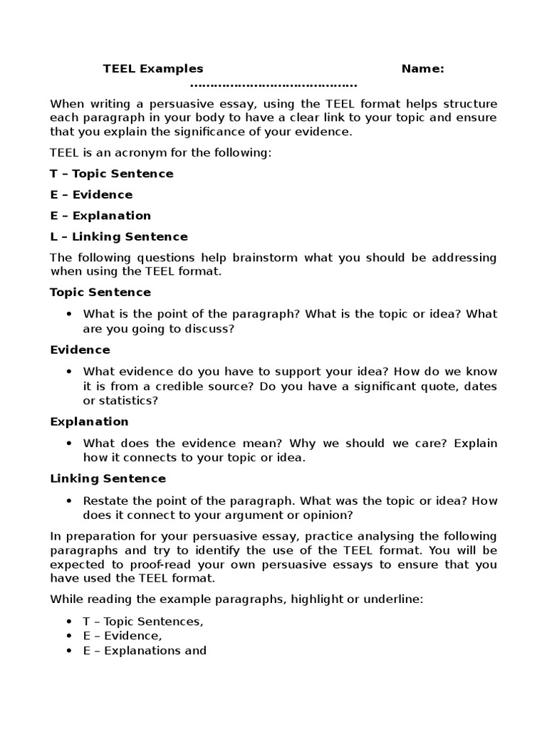 Teel Examples | PDF | Essays | Empathy