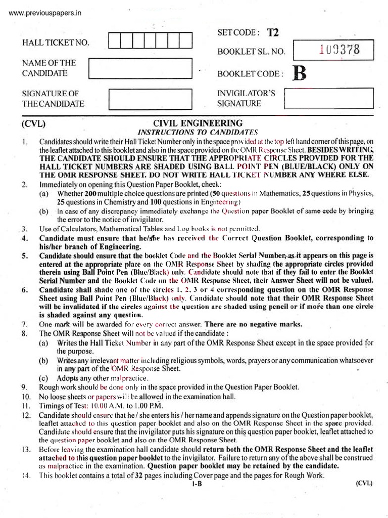 ECET 2014 Civil Engineering Question Paper With Solutions | PDF ...