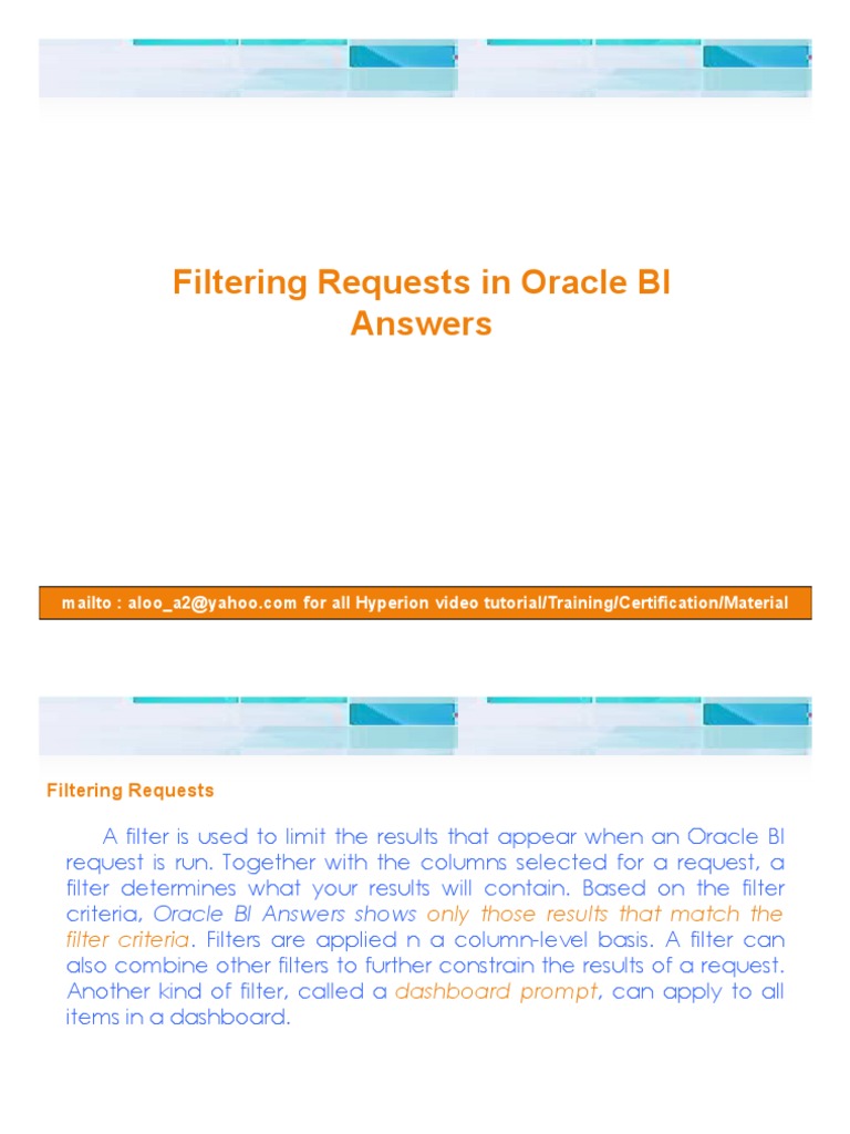 Oracle BI Filtering Guide | PDF | Oracle Database | Sql