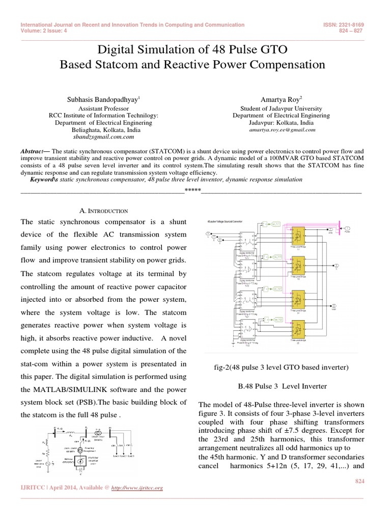 Digital Simulation of 48 Pulse GTO Based Statcom and Reactive Power ... Digital Simulation of 48 Pulse GTO Based Statcom and Reactive Power ...