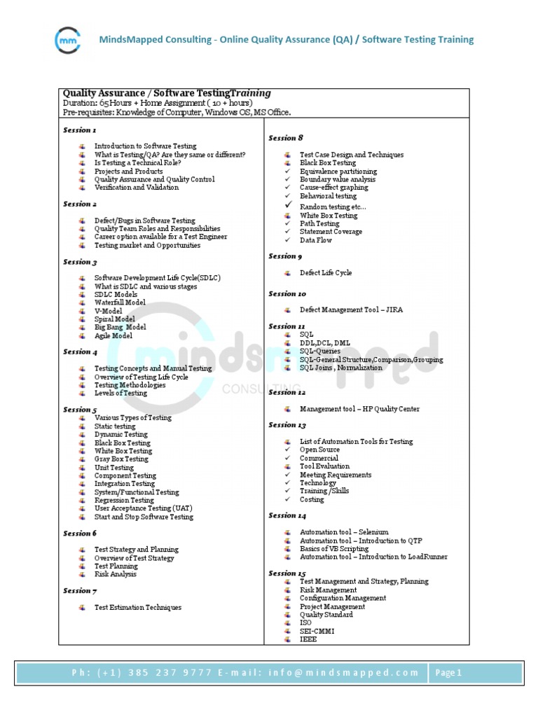 Mindsmapped Qa Course Contents Download Free Pdf Software Testing