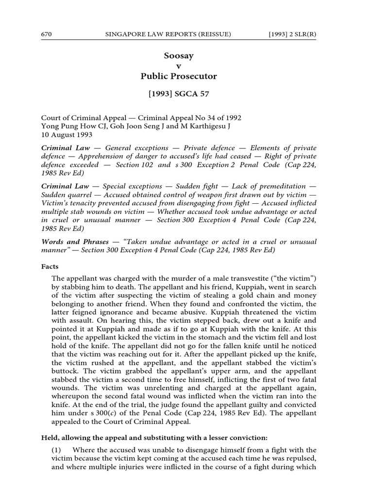Soosay V PP (1993) 2 SLR (R) 0670 | PDF | Assault | Murder