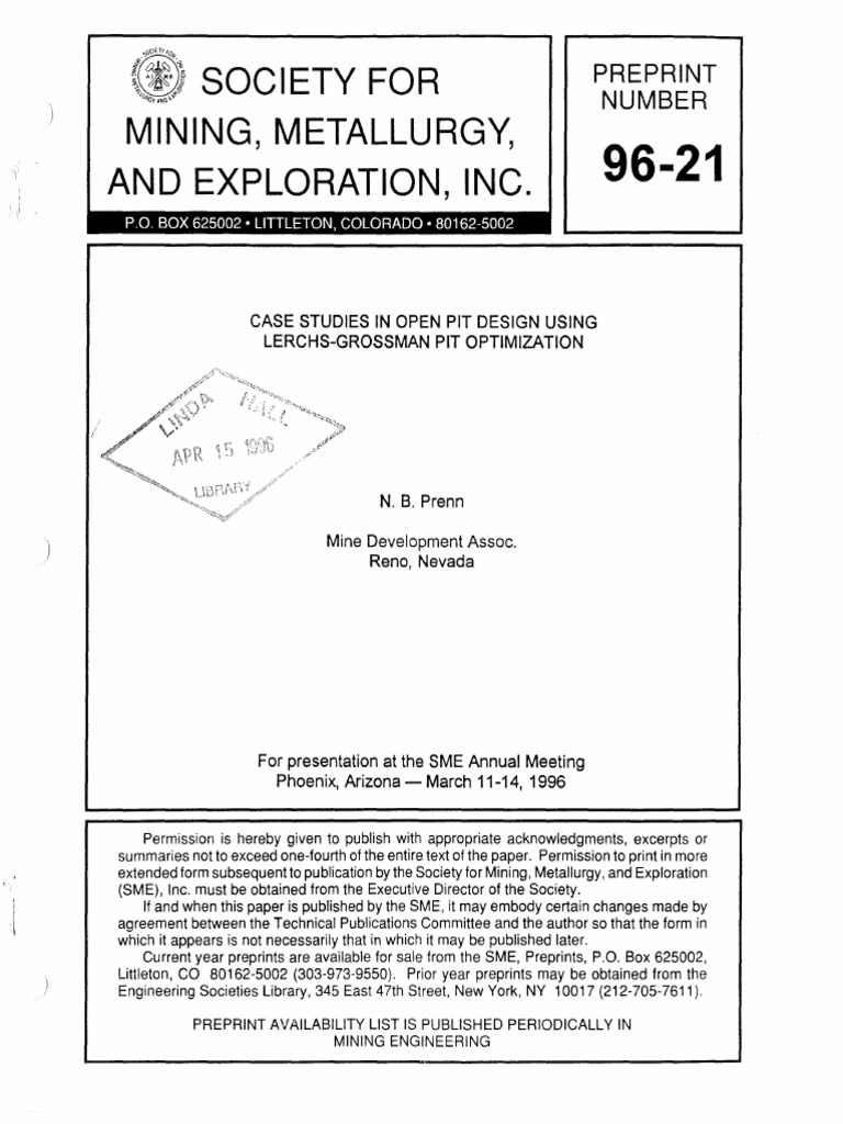 Case Studies in Open Pit Design Using Lerchs-Grossman Pit Optimization ...