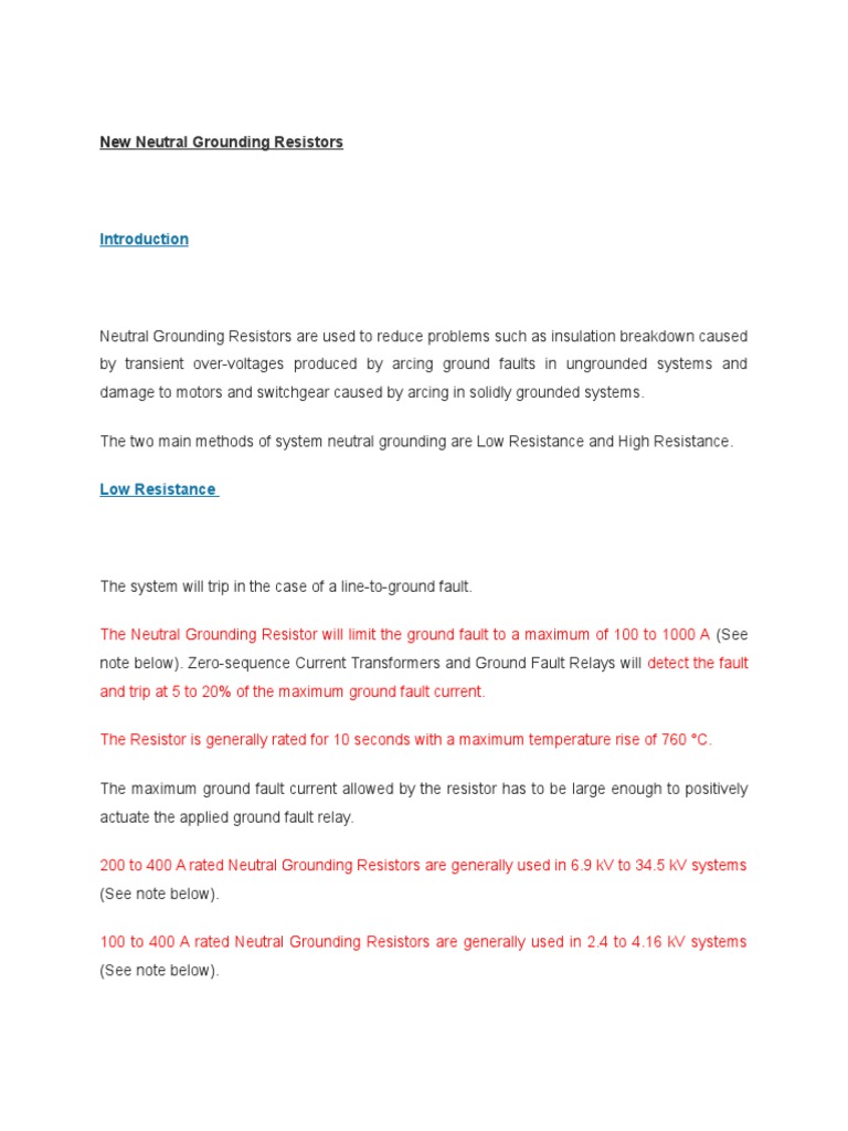 High Resistance Grounding | PDF | Resistor | Electrical Resistance And ...
