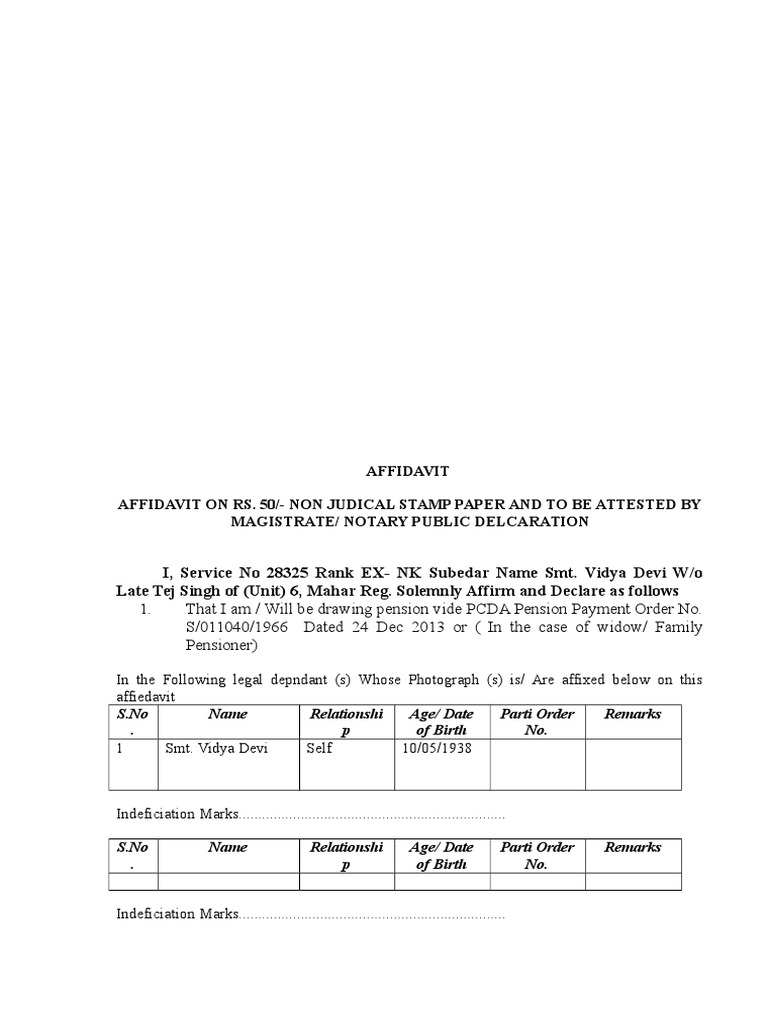 Affidavit Affidavit On Rs. 50/-Non Judical Stamp Paper and To Be ...