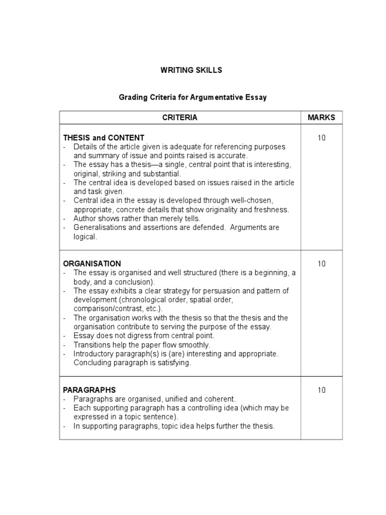 Argumentative Essay Grading Criteria | PDF | Essays | Rubric (Academic)
