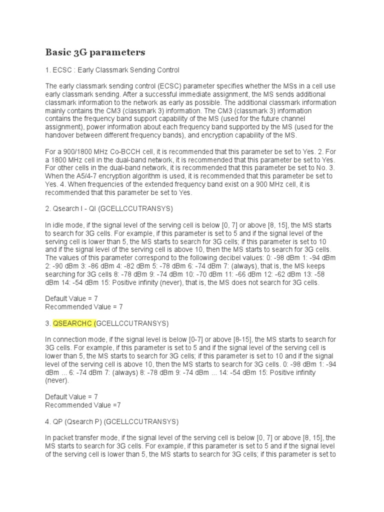 Basic 3G Parameters | PDF | Decibel | Radio Technology