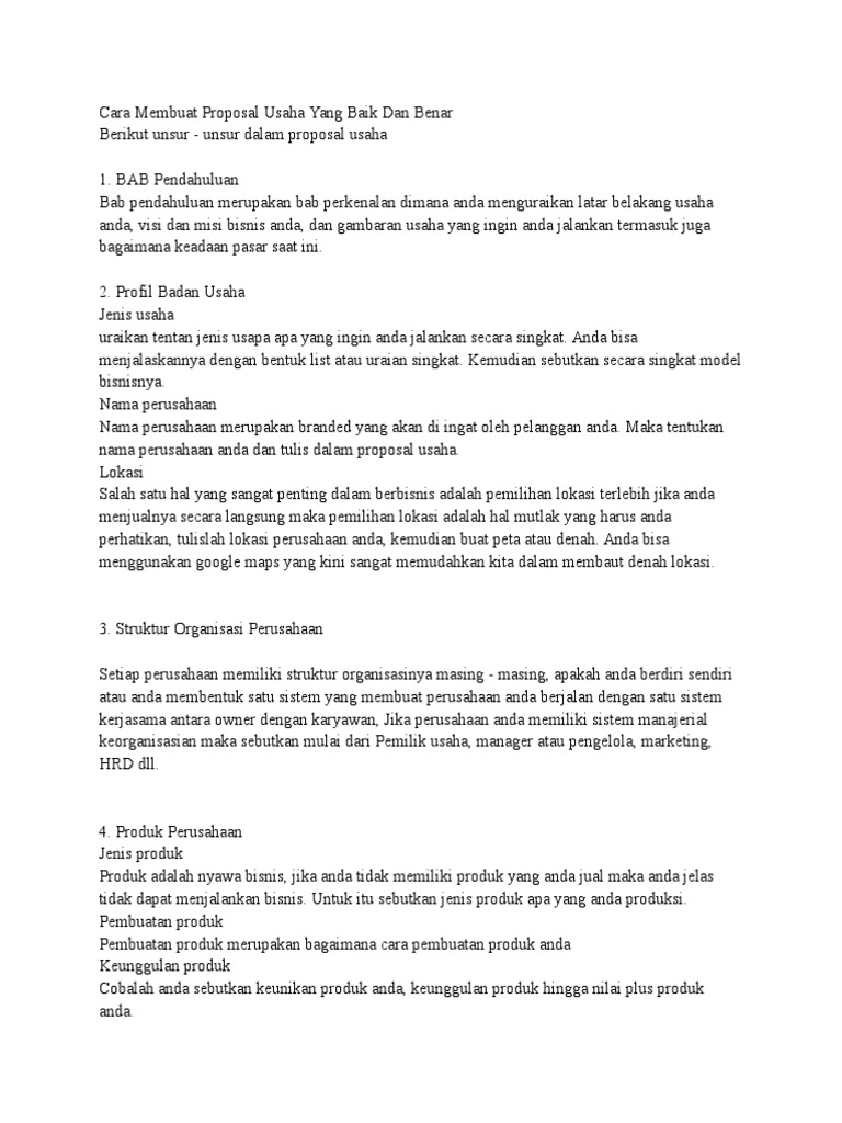 Panduan Lengkap Proposal Usaha | PDF
