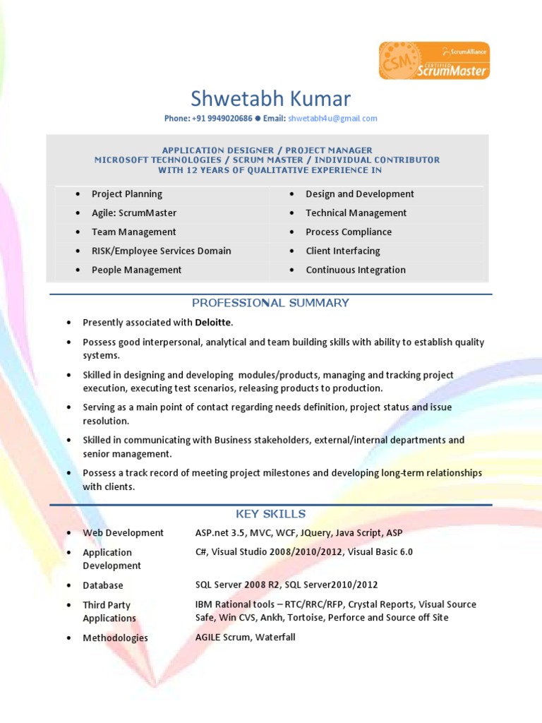 Resume of Shwetabh Kumar, Project Manager at Deloitte | PDF | Microsoft Sql Server | Scrum ...