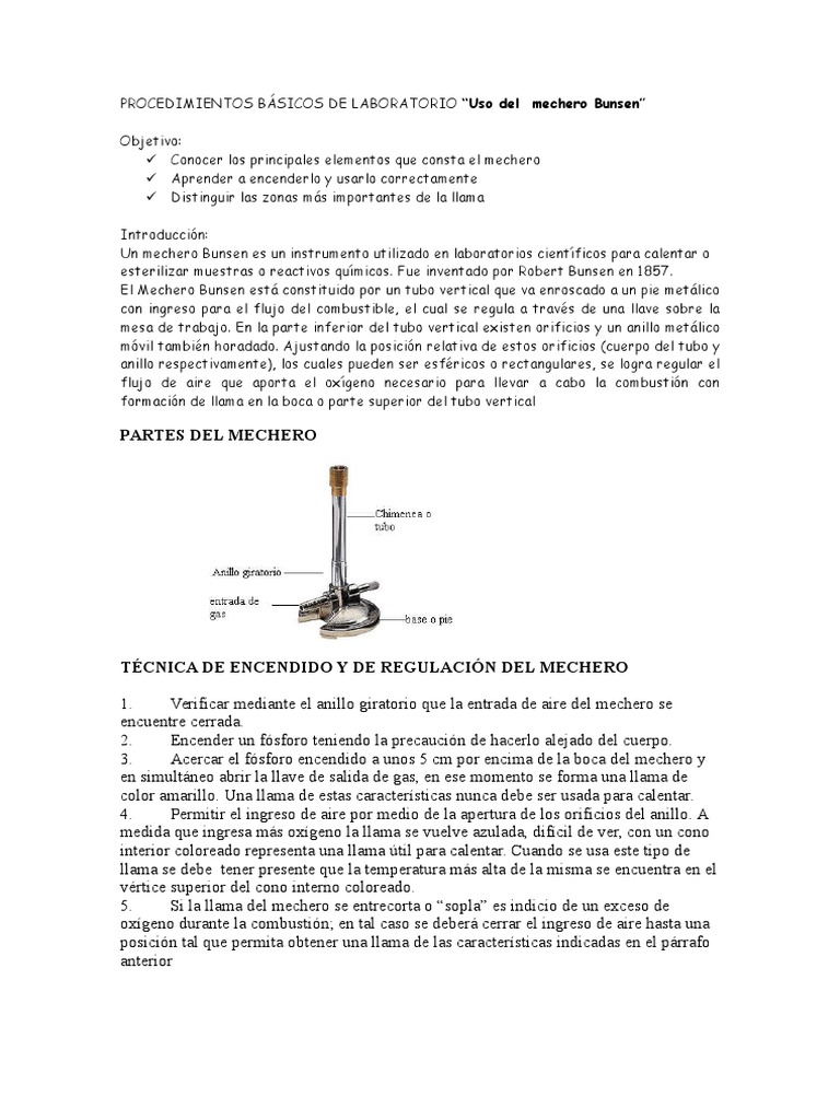 Uso y manejo del mechero Bunsen | PDF | Química | Materiales