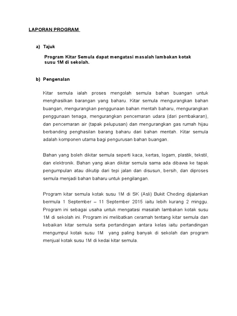 Laporan Program Kitar Semula | PDF