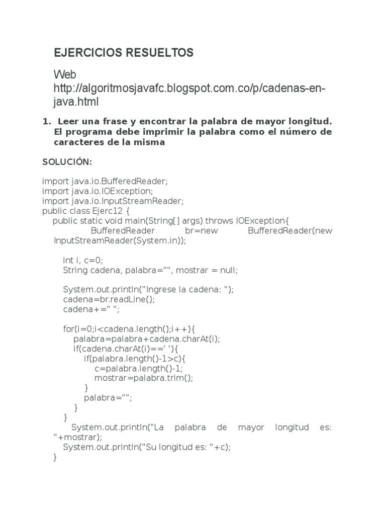 Ejercicios de Cadenas en Java | PDF | Cadena (informática) | Notación