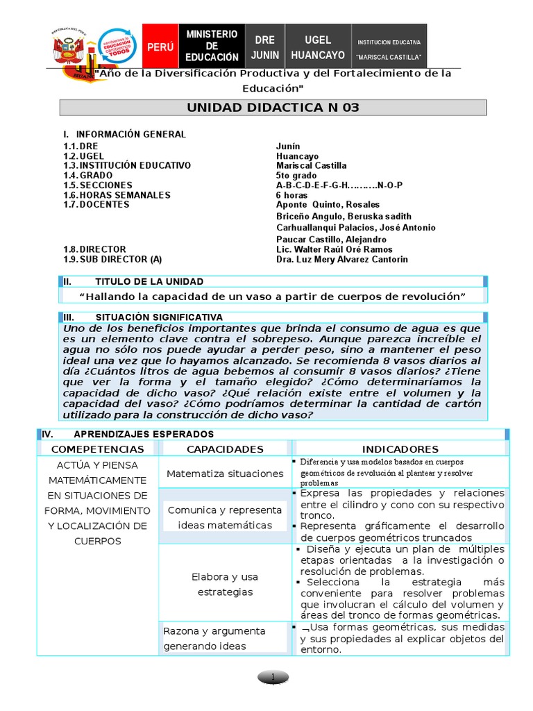 Unidad de Aprendizaje 3-MATEMATICA 5to Grado 2015-Mc | PDF | Volumen ...