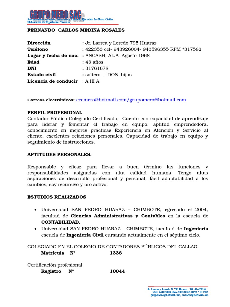 CV Mero | PDF | Contabilidad | Ingeniero civil
