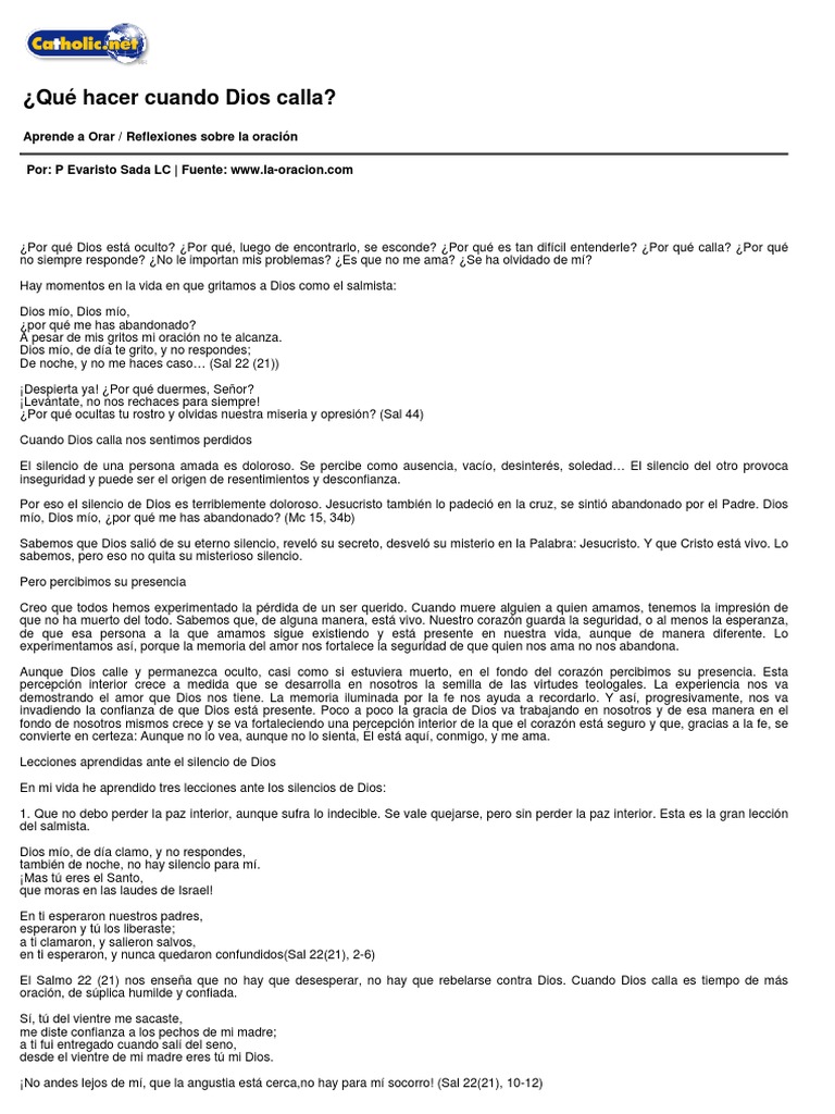 ¿Qué Hacer Cuando Dios Calla (Dios Mio Abandonado) | PDF | Oración | Amor