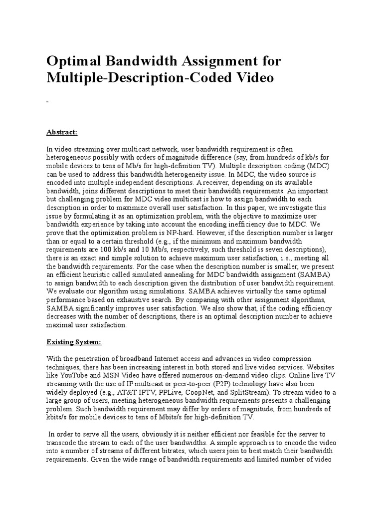 Optimal Bandwidth Assignment For Multiple | PDF | Streaming Media | Mathematical Optimization