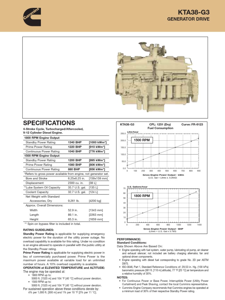 Datos Tecnicos Kta38 | PDF | Cylinder (Engine) | Internal Combustion Engine