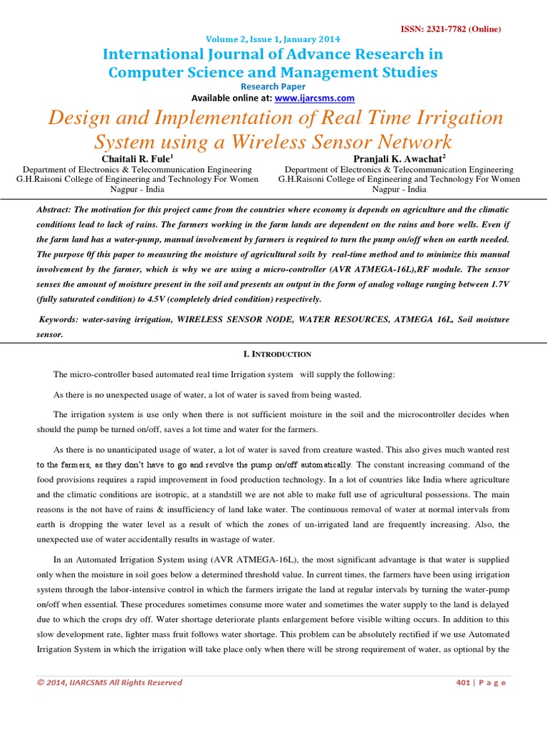 Design and Implementation of Real Time Irrigation System Using A Wireless Sensor Network | PDF ...