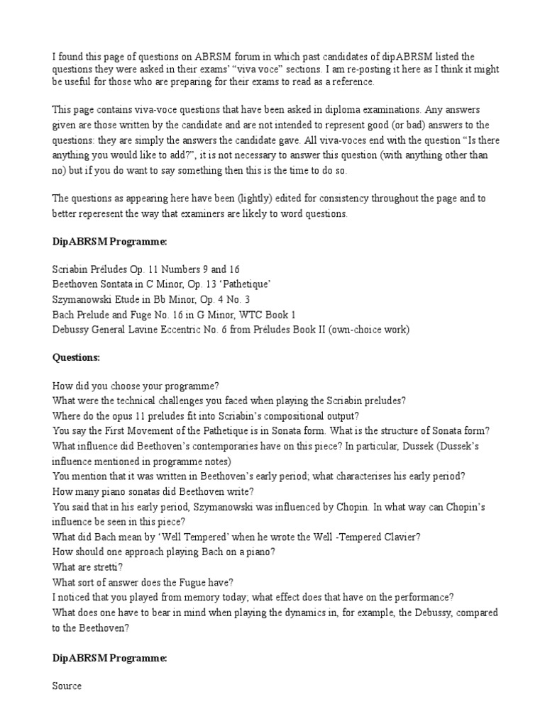 Dipabrsm Questions | PDF | Ludwig Van Beethoven | Johann Sebastian Bach