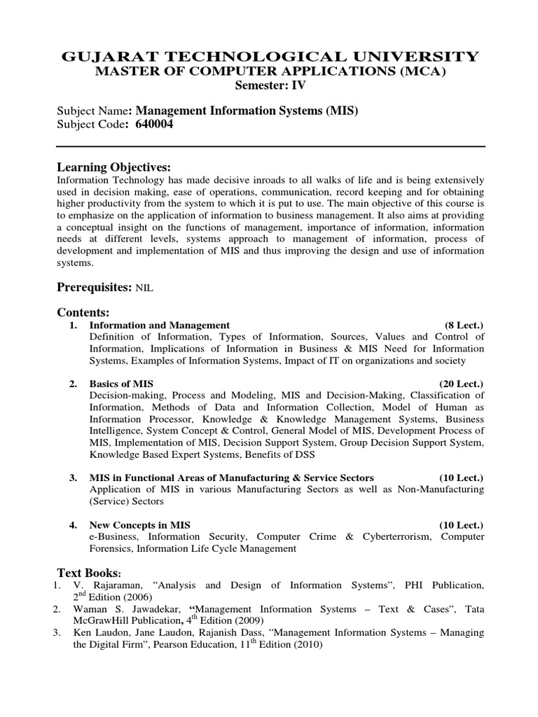 Management Information Systems Course Overview | PDF | Management ...
