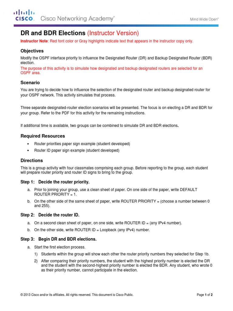5.0.1.2 DR and BDR Elections Instructions IG PDF | PDF | Router ...