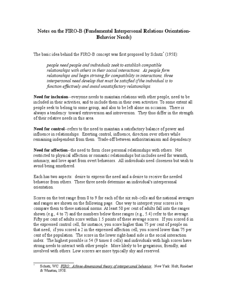 Firo B Notes | PDF | Interpersonal Relationships | Extraversion And ...