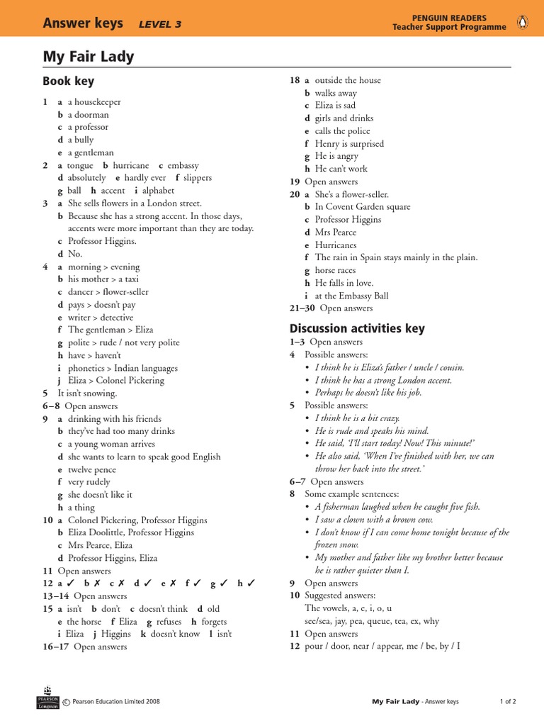 My Fair Lady Answer Key Overview | PDF | Leisure