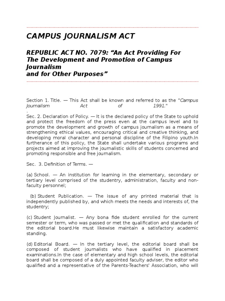 Campus Journalism Act (r.a. 7079) | Journalism | Students | Free 30-day ...
