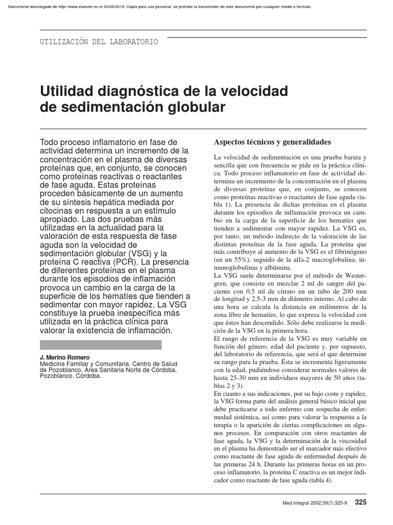Elevacion de VSG | Descargar gratis PDF | Proteína C-reactiva ...