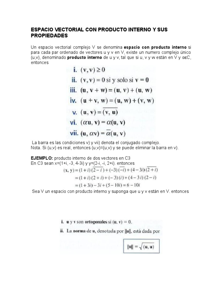 Espacio Vectorial Con Producto Interno y Sus Propiedades | PDF ...