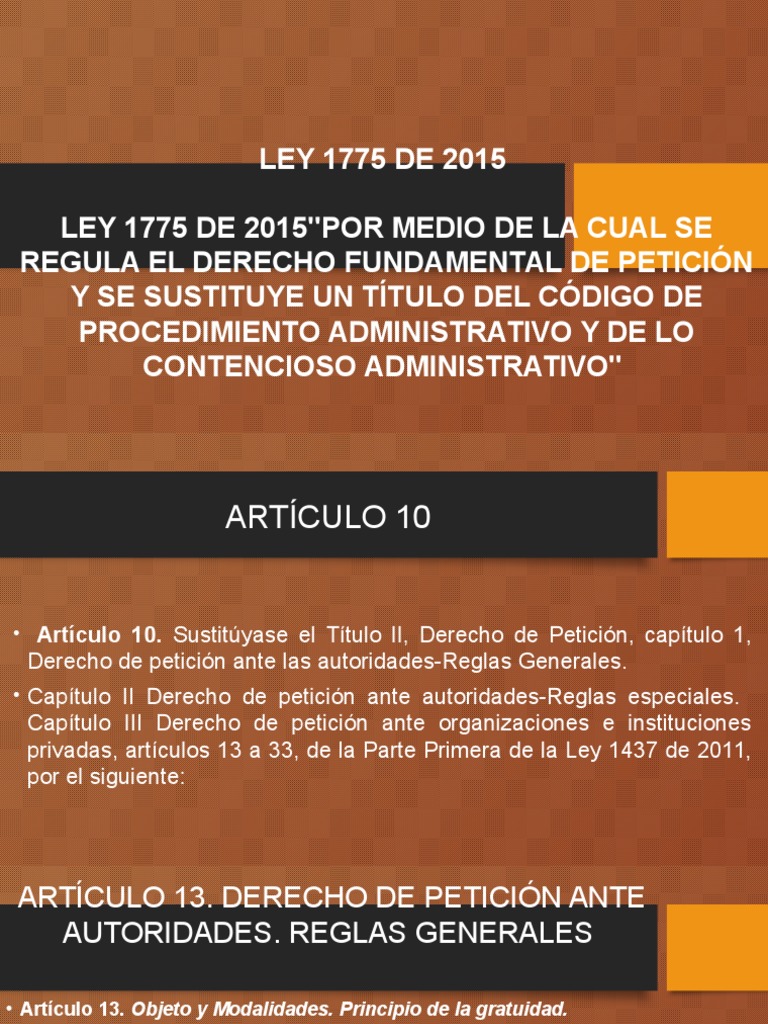 Ley 1775 Del 2015 | PDF | Petición | Derecho Constitucional