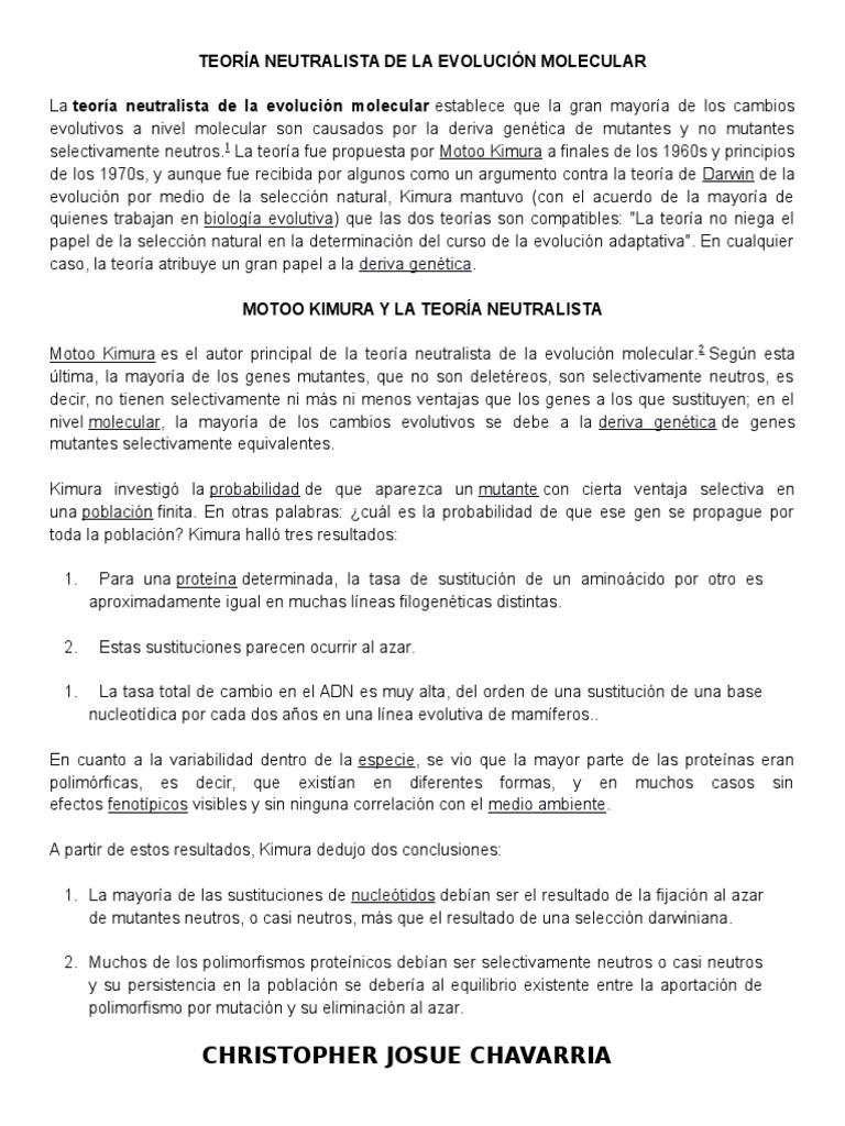 Teoría Neutralista de La Evolución Molecular | PDF | Teorías biológicas ...