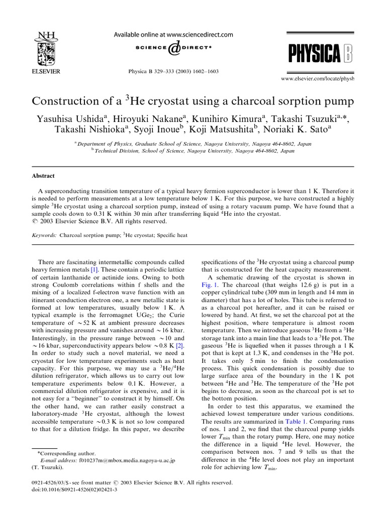 Construction of He3 - Charcoal Sorption Pump | PDF | Superconductivity ...