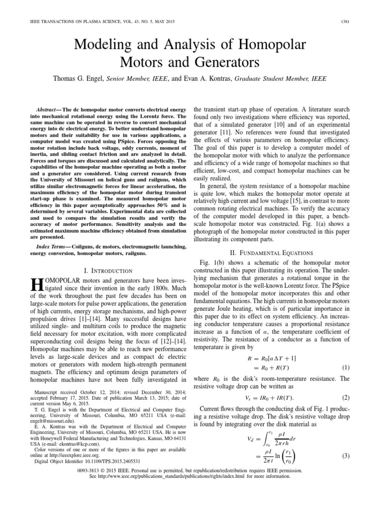 Modeling and Analysis of Homopolar Motors and Generators | PDF | Force ...