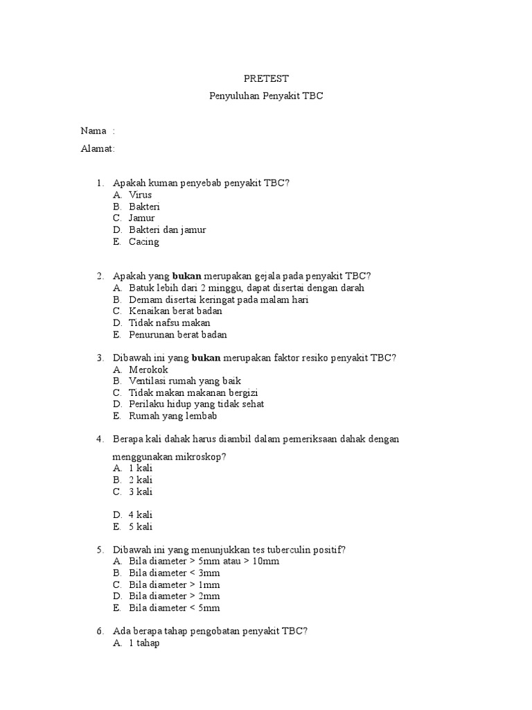 Soal Pretest Dan Post Test TBC | PDF