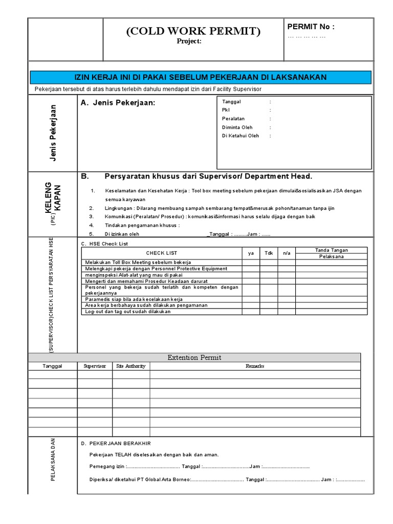 WORK PERMIT - Form Kosong | PDF