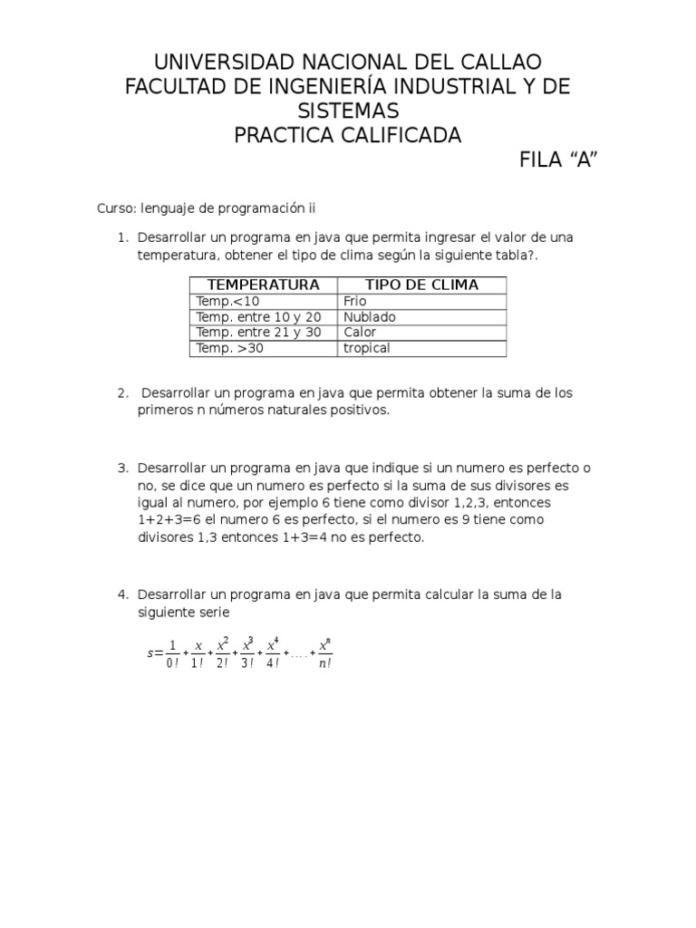 Practica Calificada Pasada | PDF | Java (lenguaje de programación) | Entero