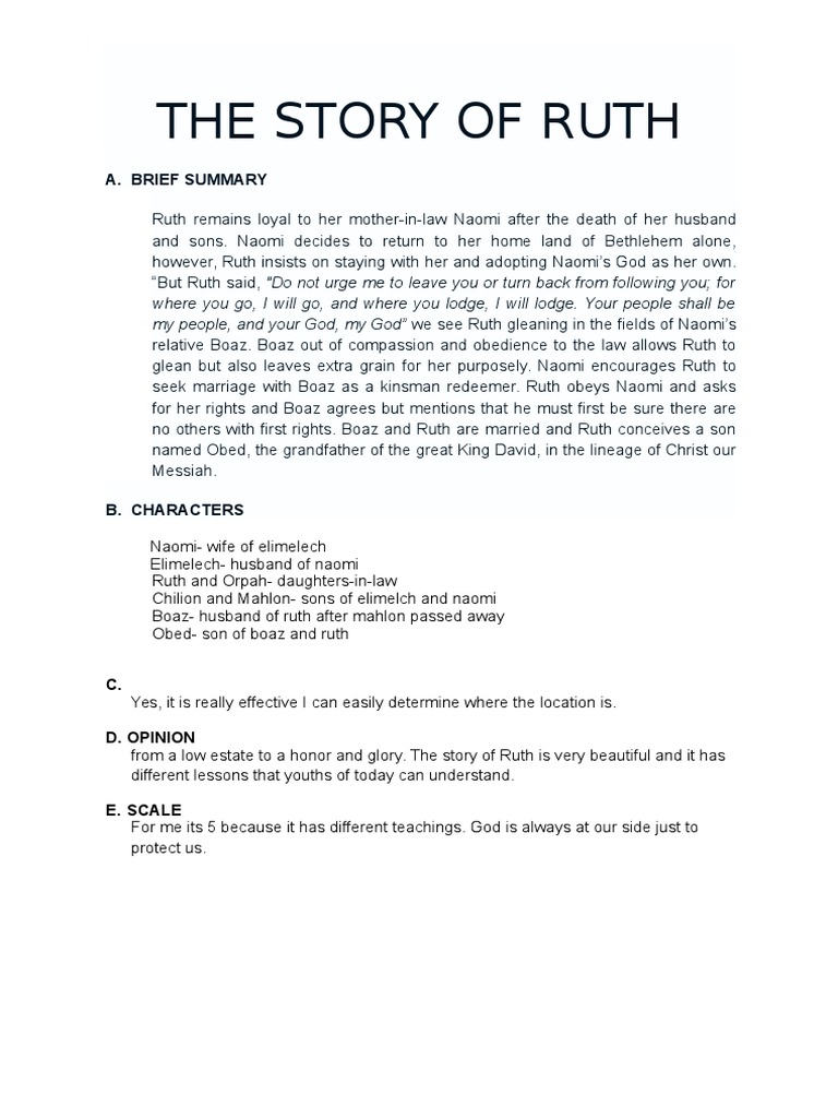 The Story of Ruth: A. Brief Summary | PDF | Ruth (Biblical Figure ...