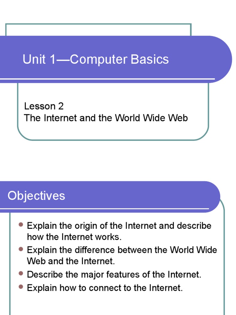 Unit 1-Computer Basics: Lesson 2 The Internet and The World Wide Web ...